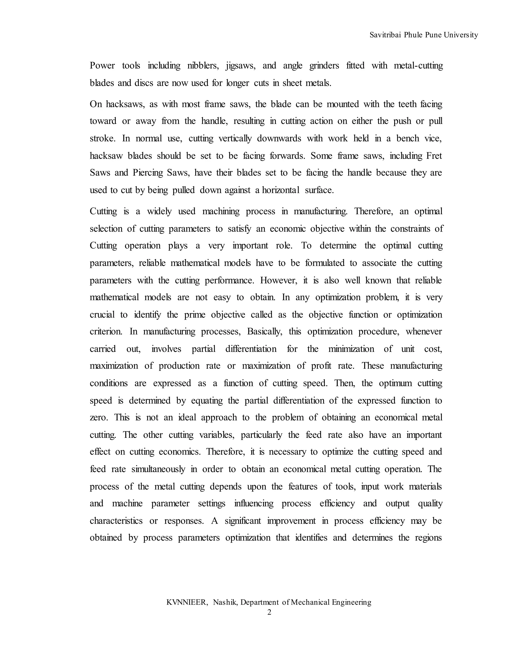 optimization and development of multiway hacksaw machine | DOCX