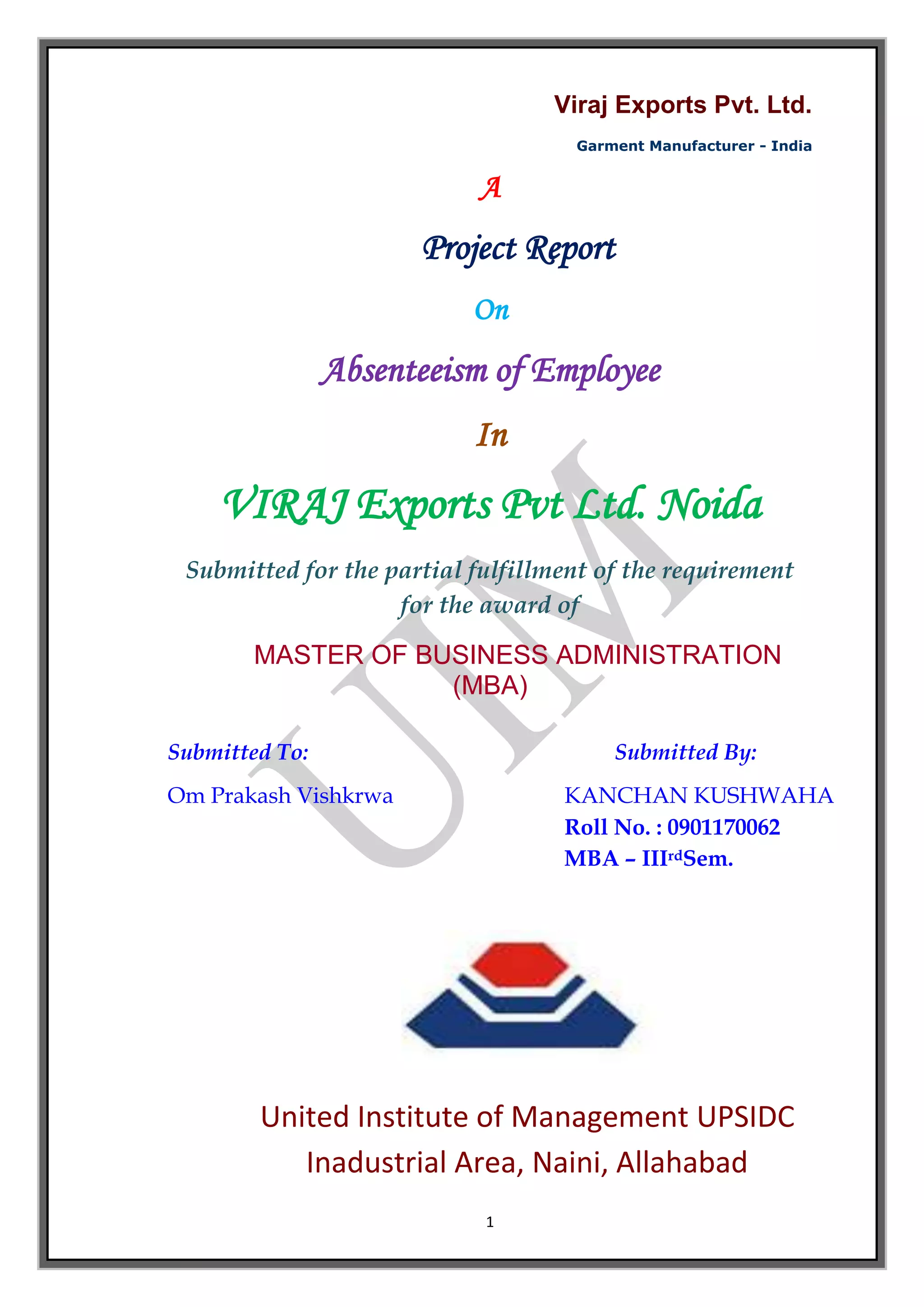 Absenteeism of employee | DOCX