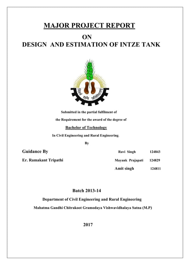 Design Intze Water tank mazor project Report | PDF