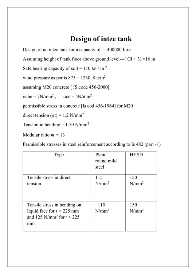Design Intze Water tank mazor project Report | PDF