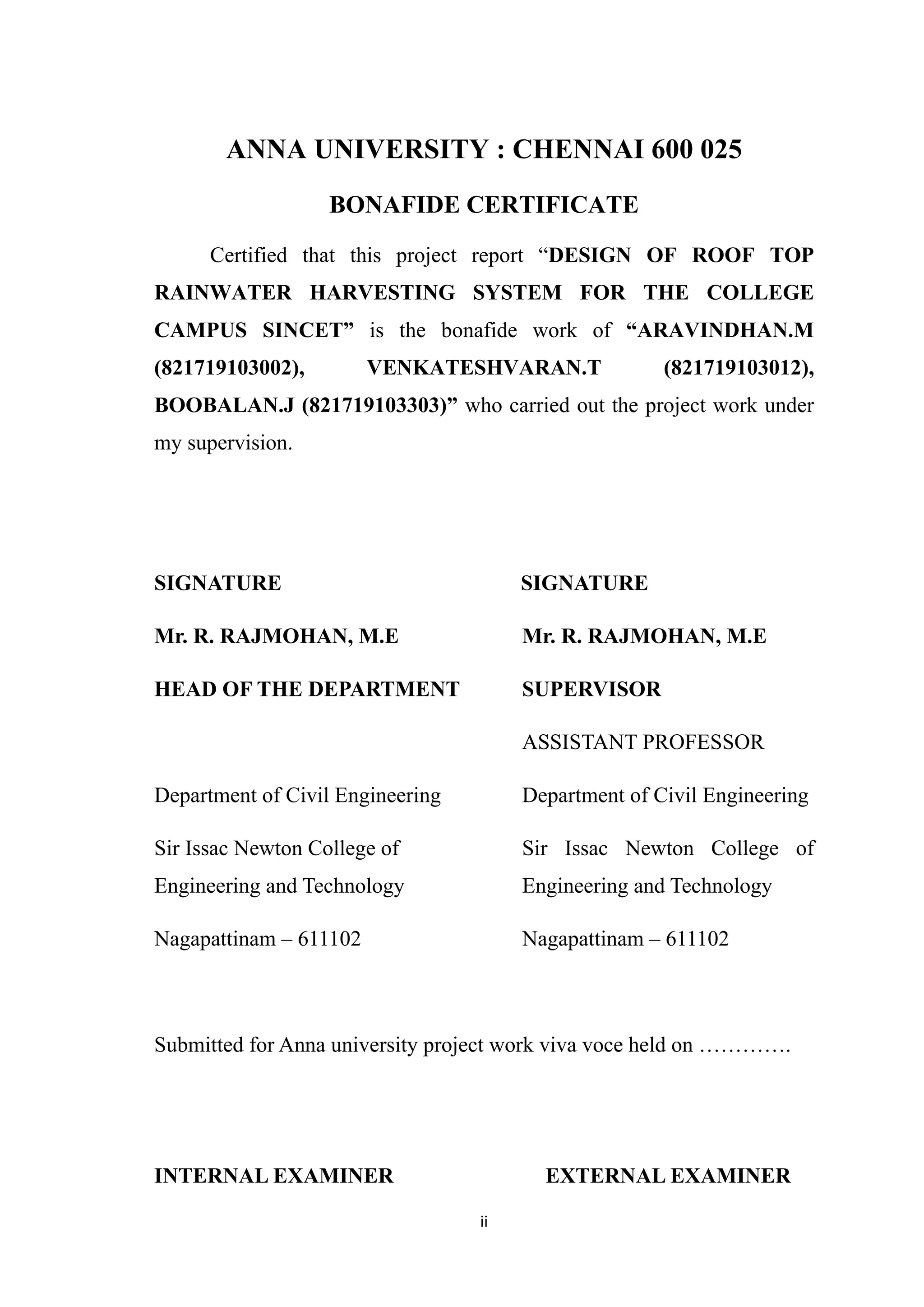 Rain water harvesting system project presentation | PDF