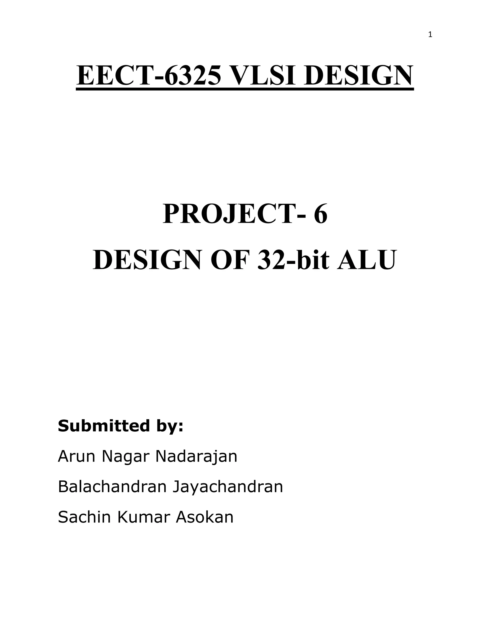 VLSI Design Final Project - 32 bit ALU | PDF