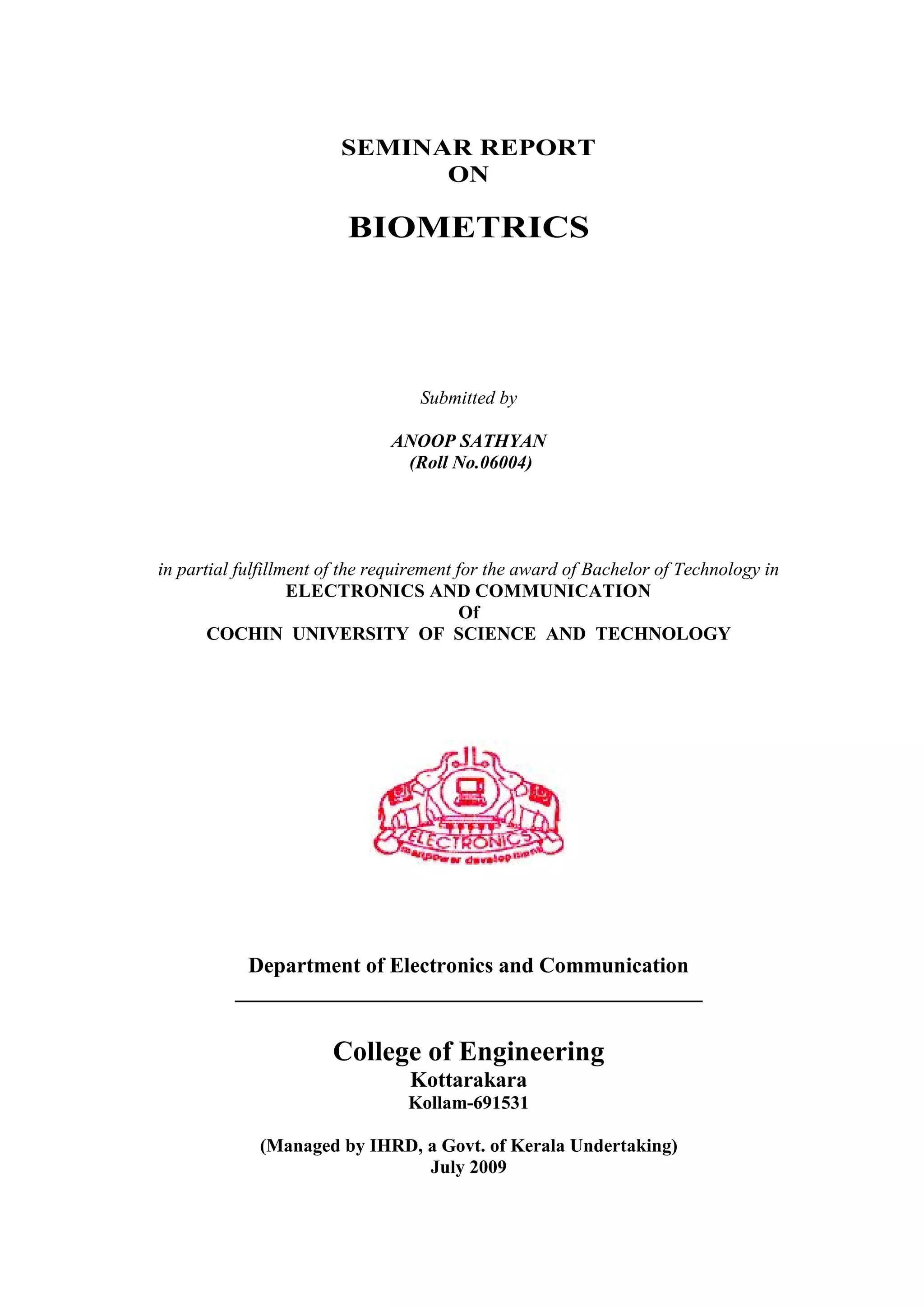 Final Report Biometrics | PDF