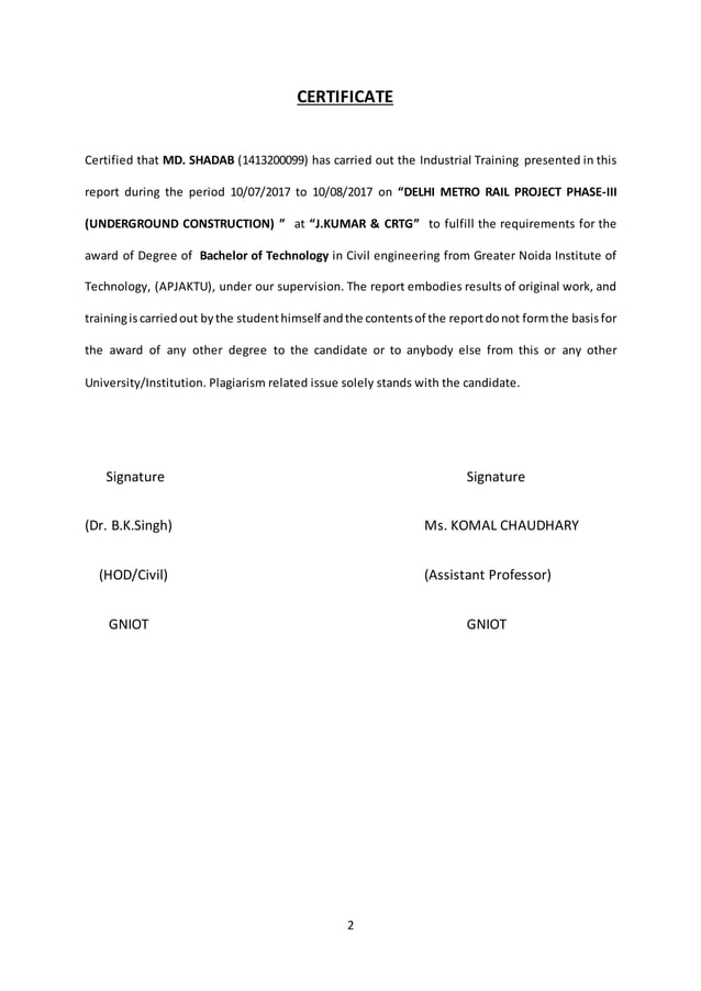 DMRC REPORT ON UNDERGROUND CONSTRUCTION | DOCX