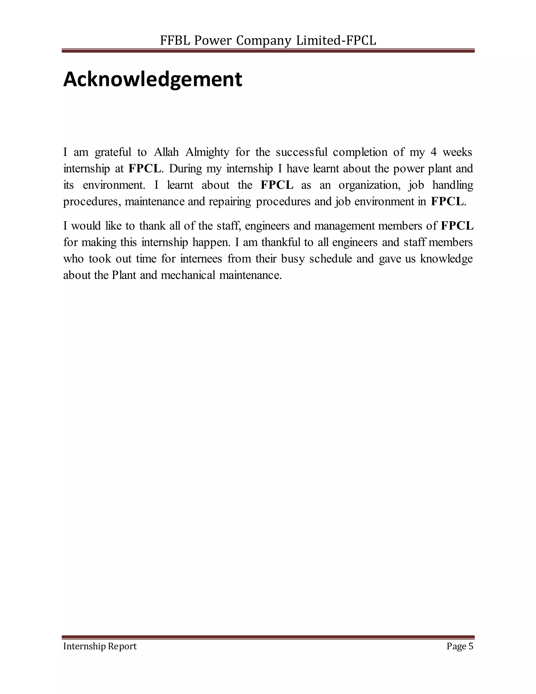 FPCL power plant report (MECHANICAL) | DOCX