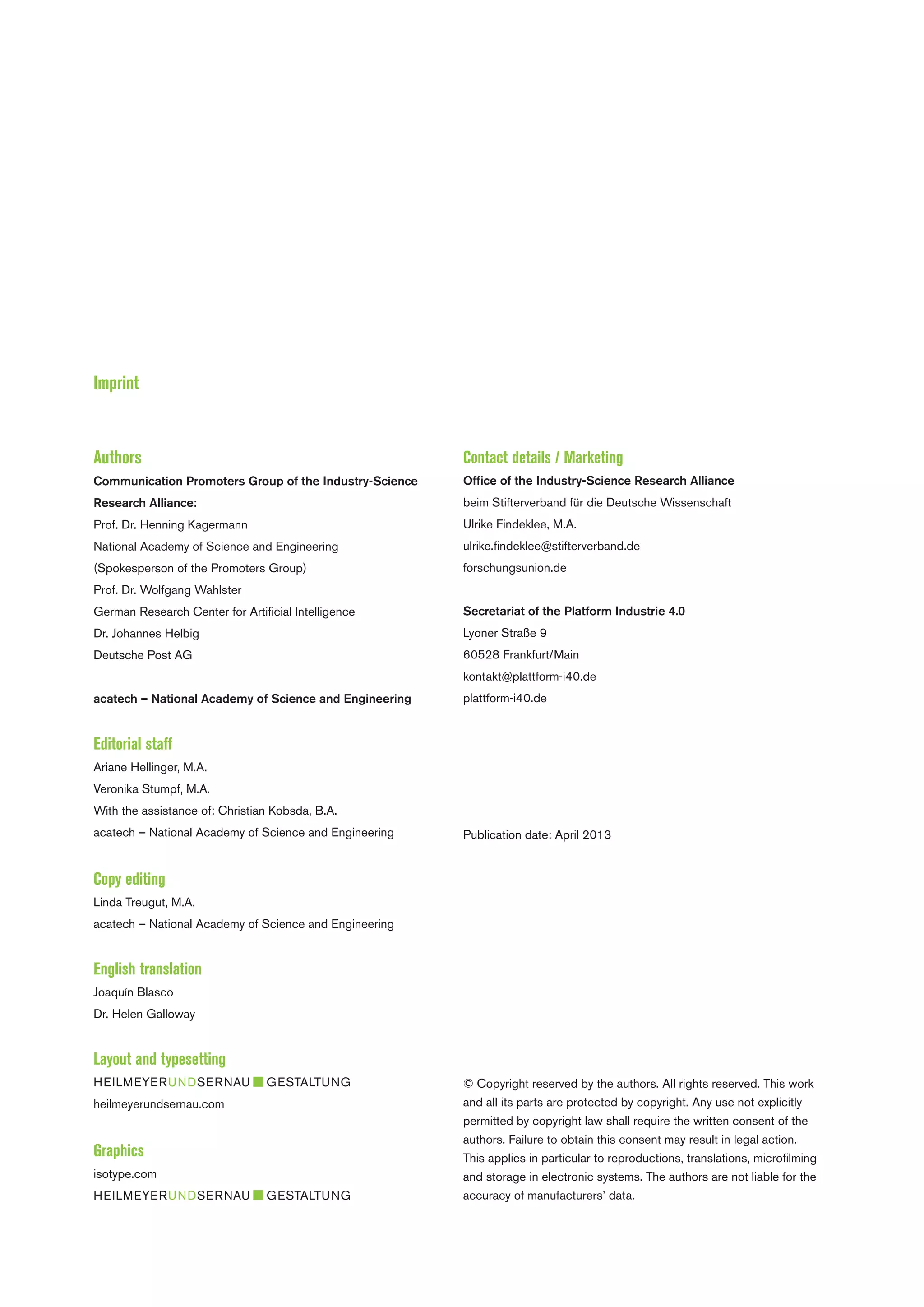 Industry 4.0 Final Report, National Academy of Science and Engineering ...