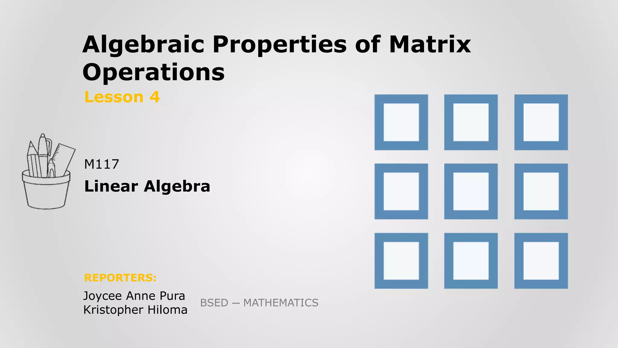 Algebraic Properties of Matrix Operations | PPTX