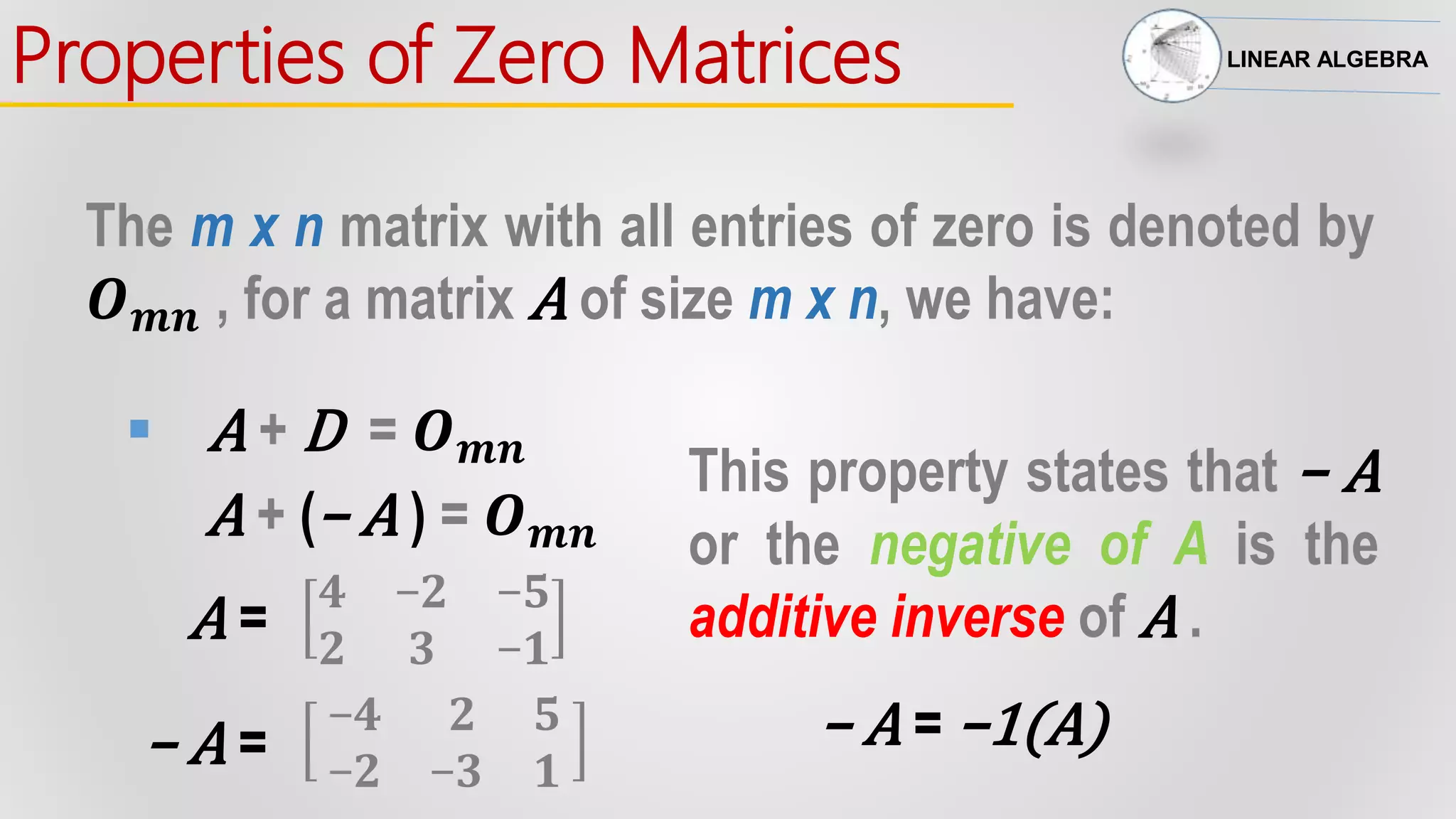 Algebraic Properties of Matrix Operations | PPTX