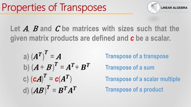 Algebraic Properties Of Matrix Operations Pptx