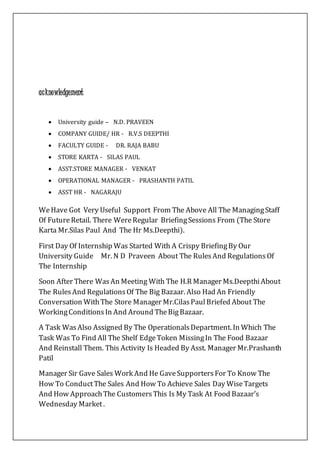 SUMMER INTERNSHIP REPORT ON FUTURE RETAIL LIMITED - HYDERABAD | DOCX