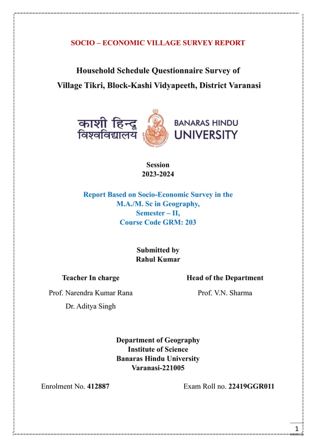 tikari village VARANASI survey report .pdf | Agriculture | Industries