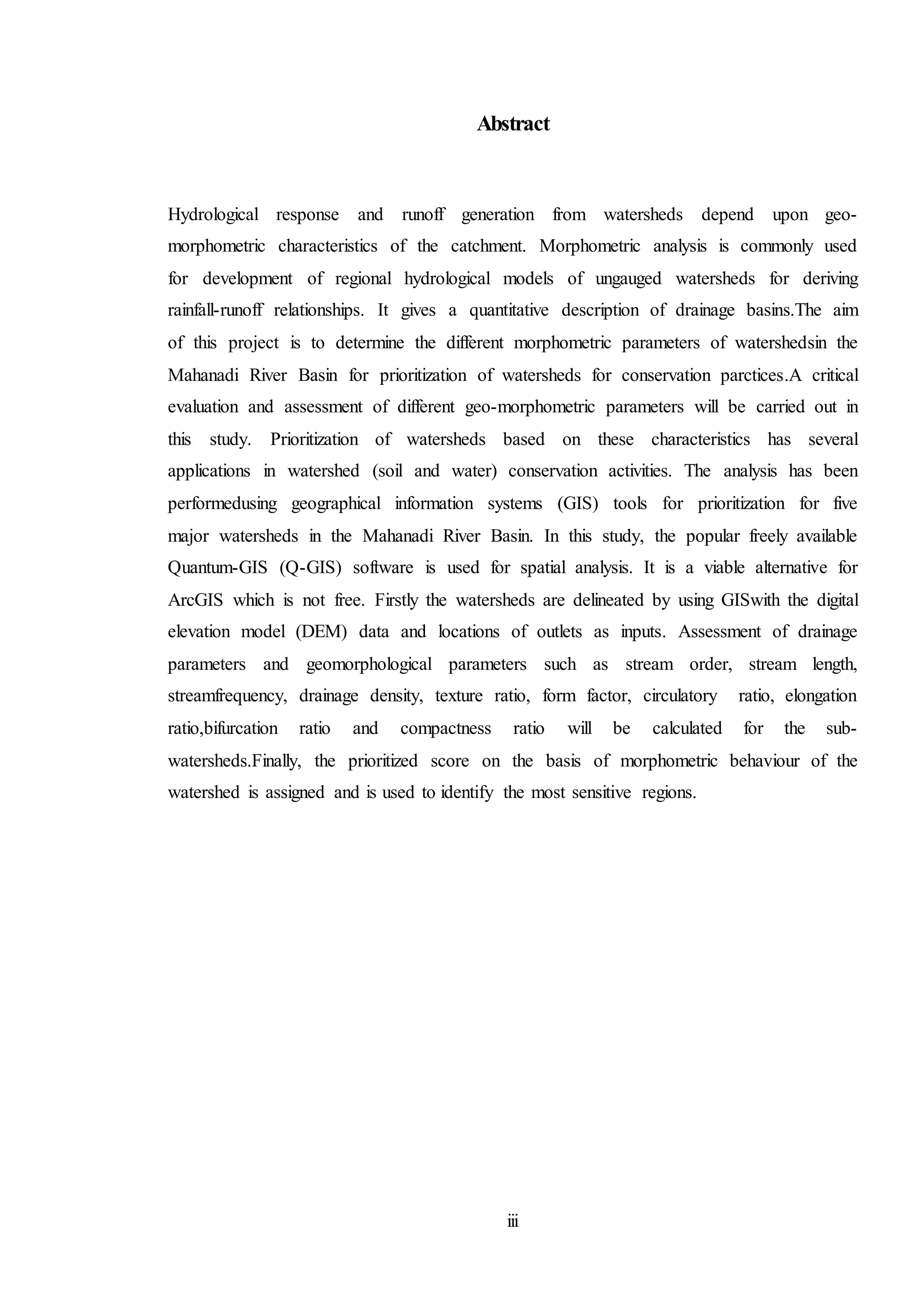 Morphometric Analysis and prioritization of watersheds of Mahanadi ...