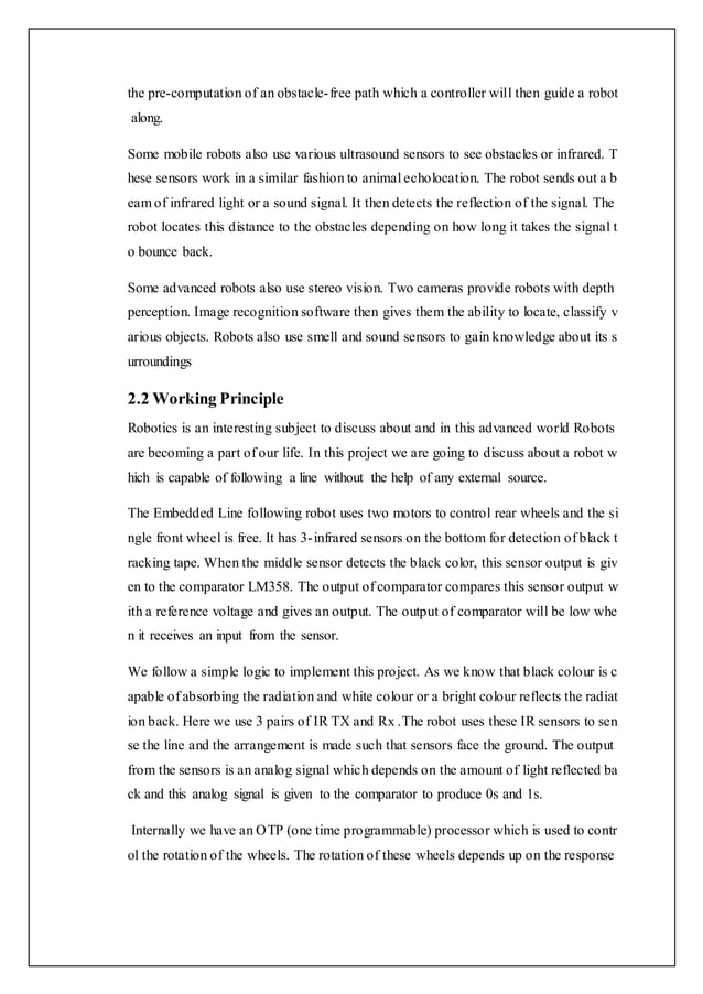 Final report of line follower robot | DOCX | Robotics | Technology & Computing