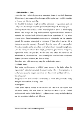 About the management process of Lucky Lanka | DOCX