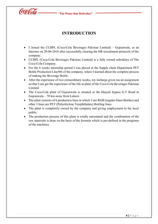 Internship report on CCBPL Pakistan | PDF