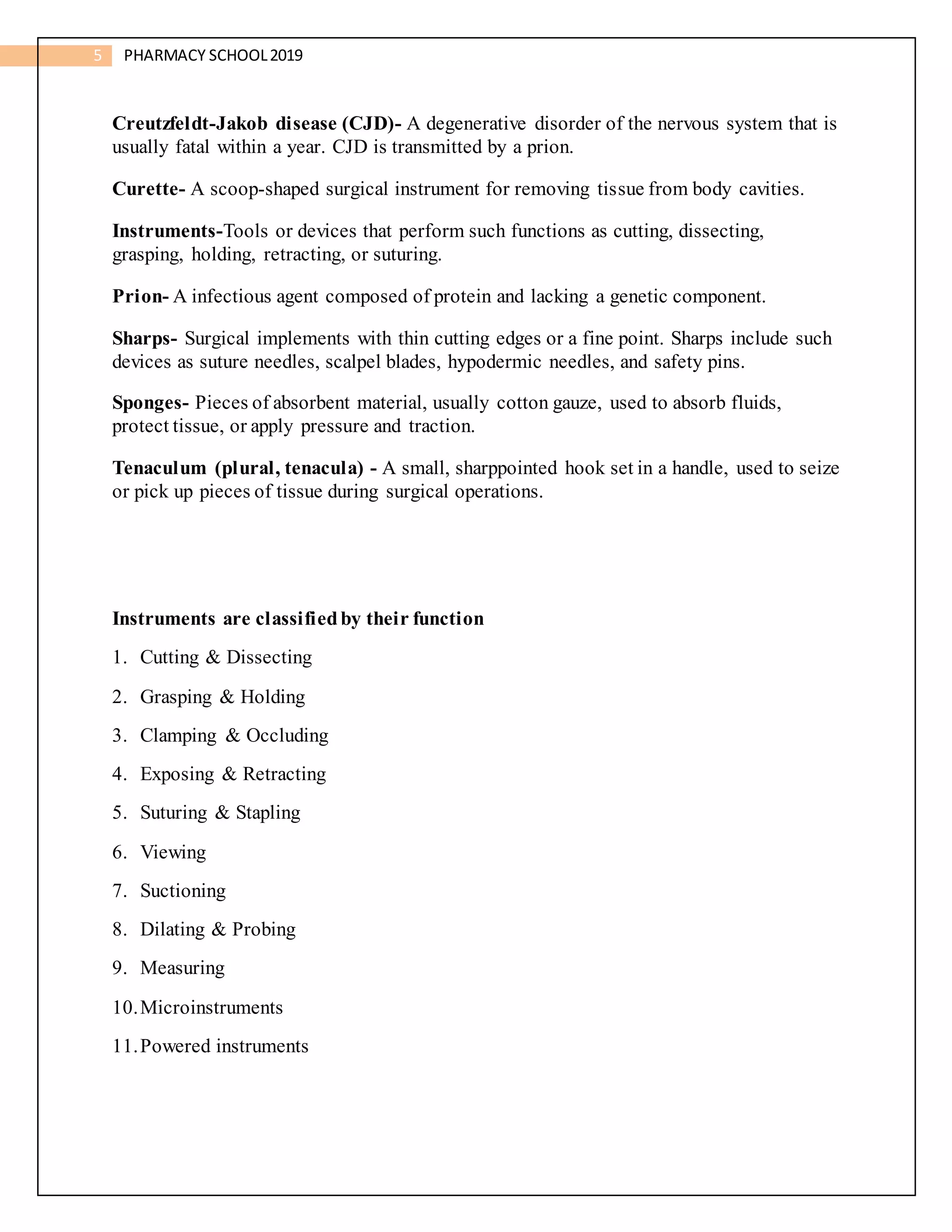 surgical instrument,classification and sterlization | DOCX