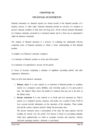 REPORT ON SUMMER TRAINING A FINANCIAL STATEMENT ANALYSIS AND ...