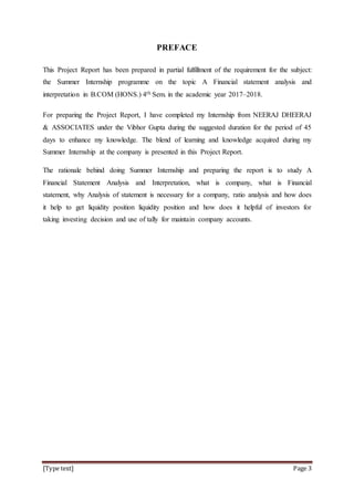 REPORT ON SUMMER TRAINING A FINANCIAL STATEMENT ANALYSIS AND ...