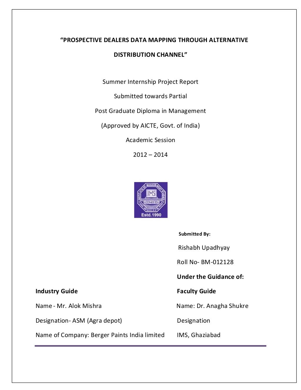 summer internship report of berger paints.