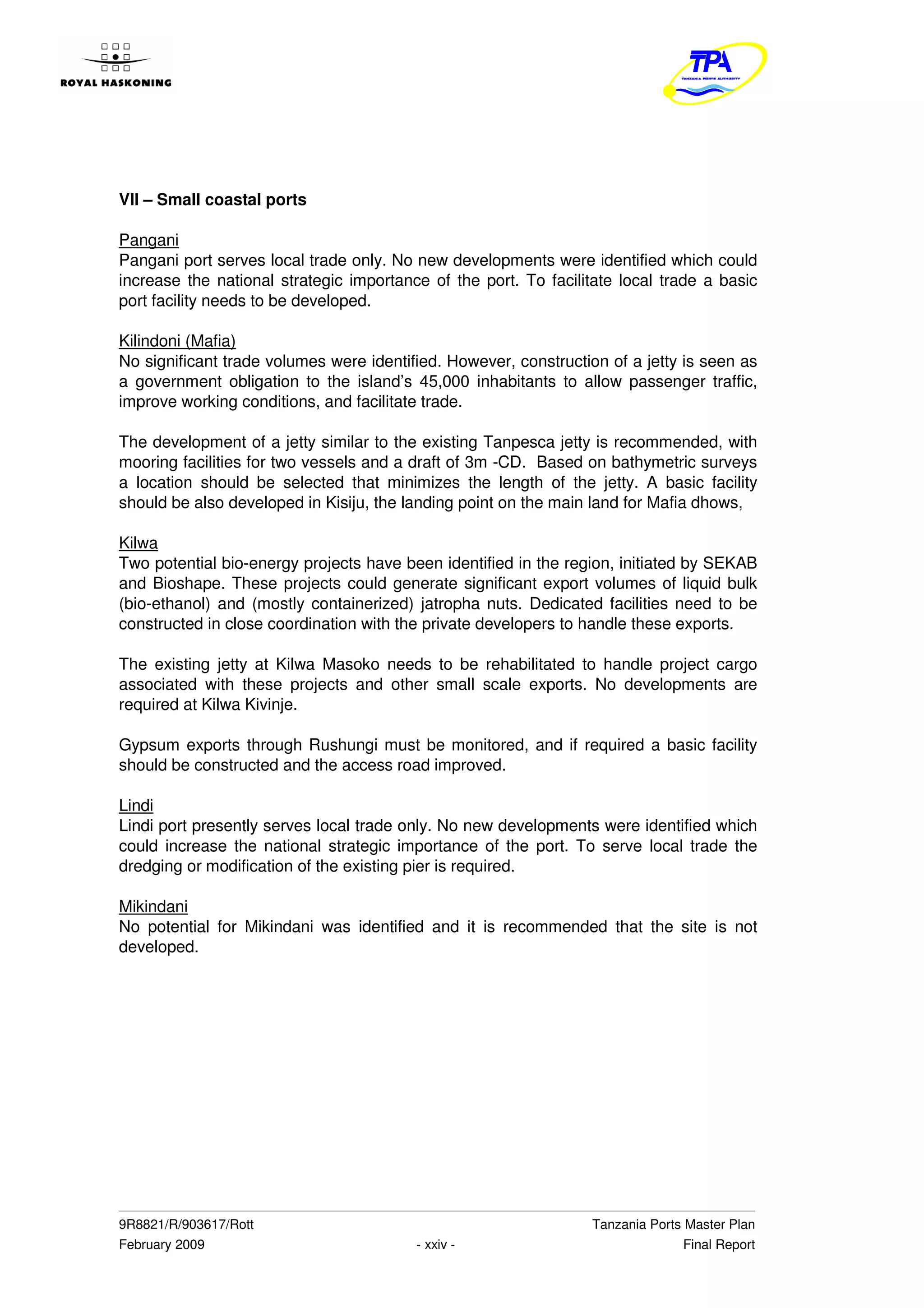 Final report tanzania ports master plan 1 to 100 | PDF