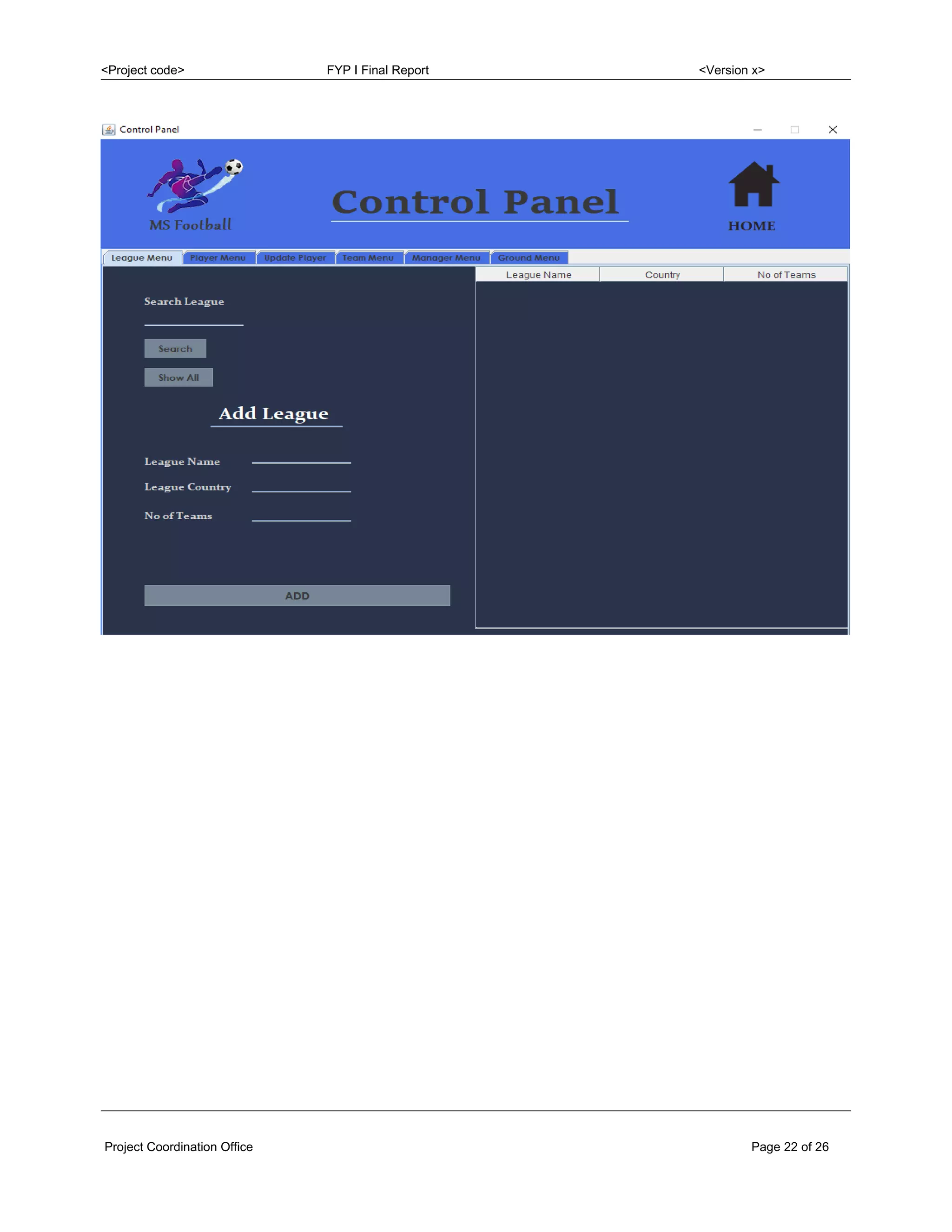 Football League Management System Final Year Report | DOC