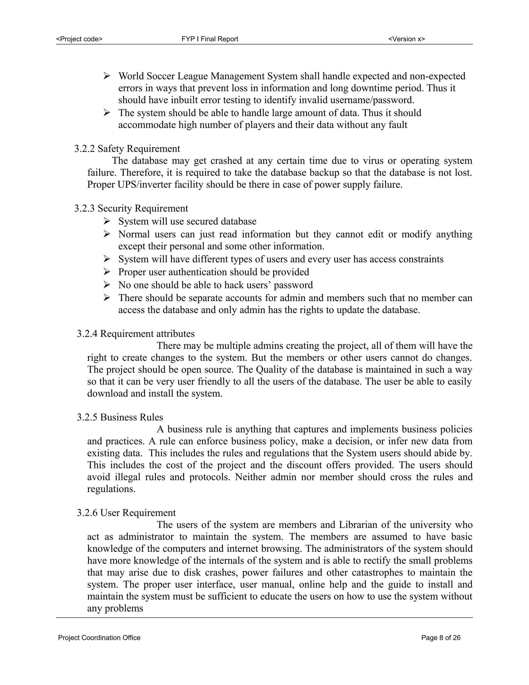 Football League Management System Final Year Report | DOC