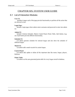 Football League Management System Final Year Report | DOC