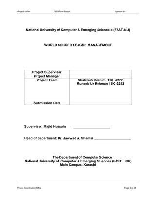 Football League Management System Final Year Report | DOC