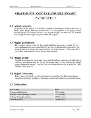 Football League Management System Final Year Report | DOC