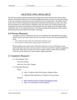 Football League Management System Final Year Report | DOC