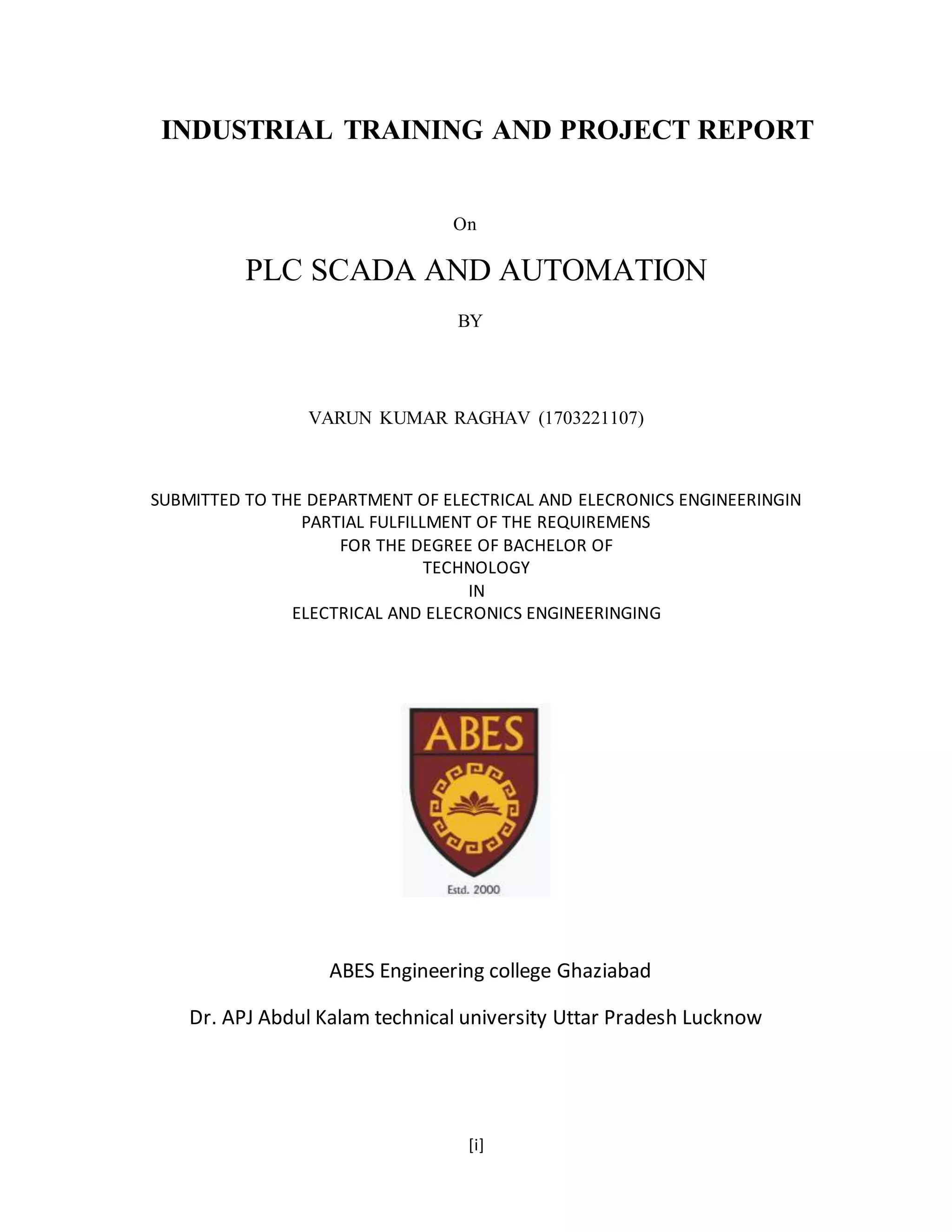 summer internship report on PLC & SCADA | DOCX