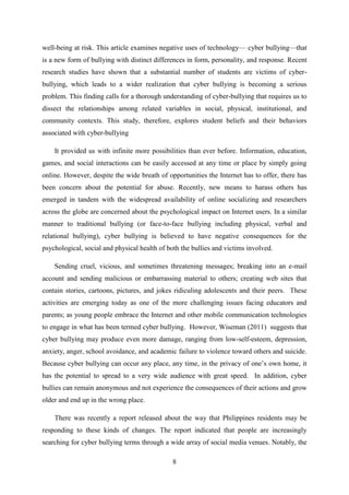 Research Paper: “Do Not Bully Me on Fb: A Study of the Causes and ...