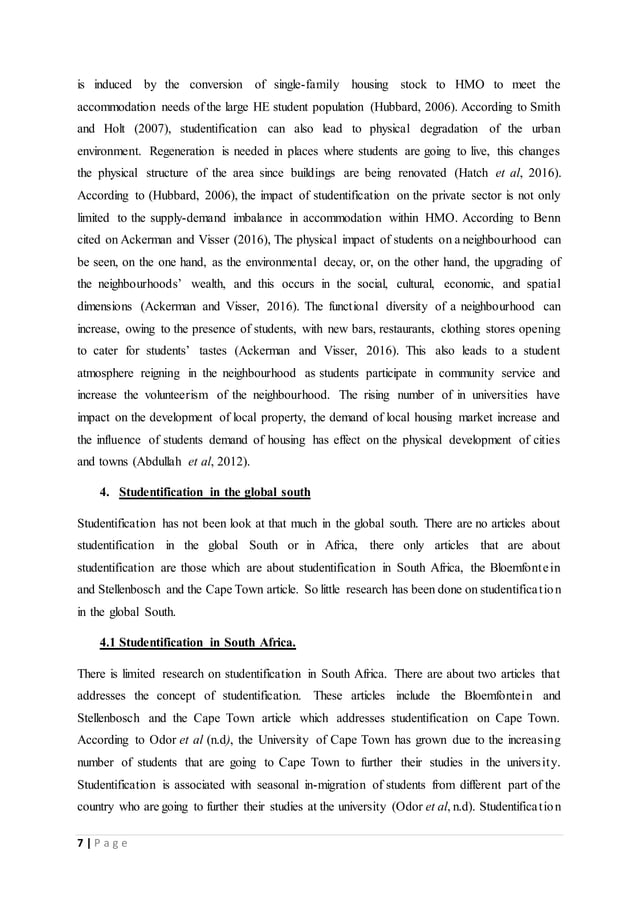 Studentification in South Africa "Johannesburg" | DOCX | College ...