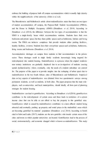 Studentification in South Africa "Johannesburg" | DOCX | College ...