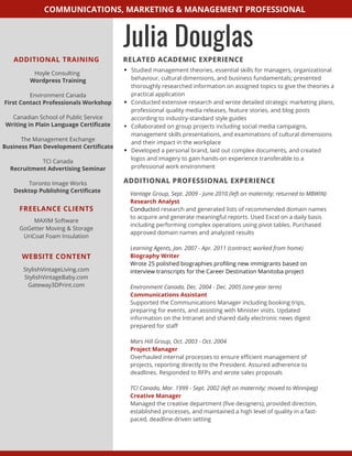 Communications, Marketing and Management Resume of Julia Douglas | PDF | Business Administration ...