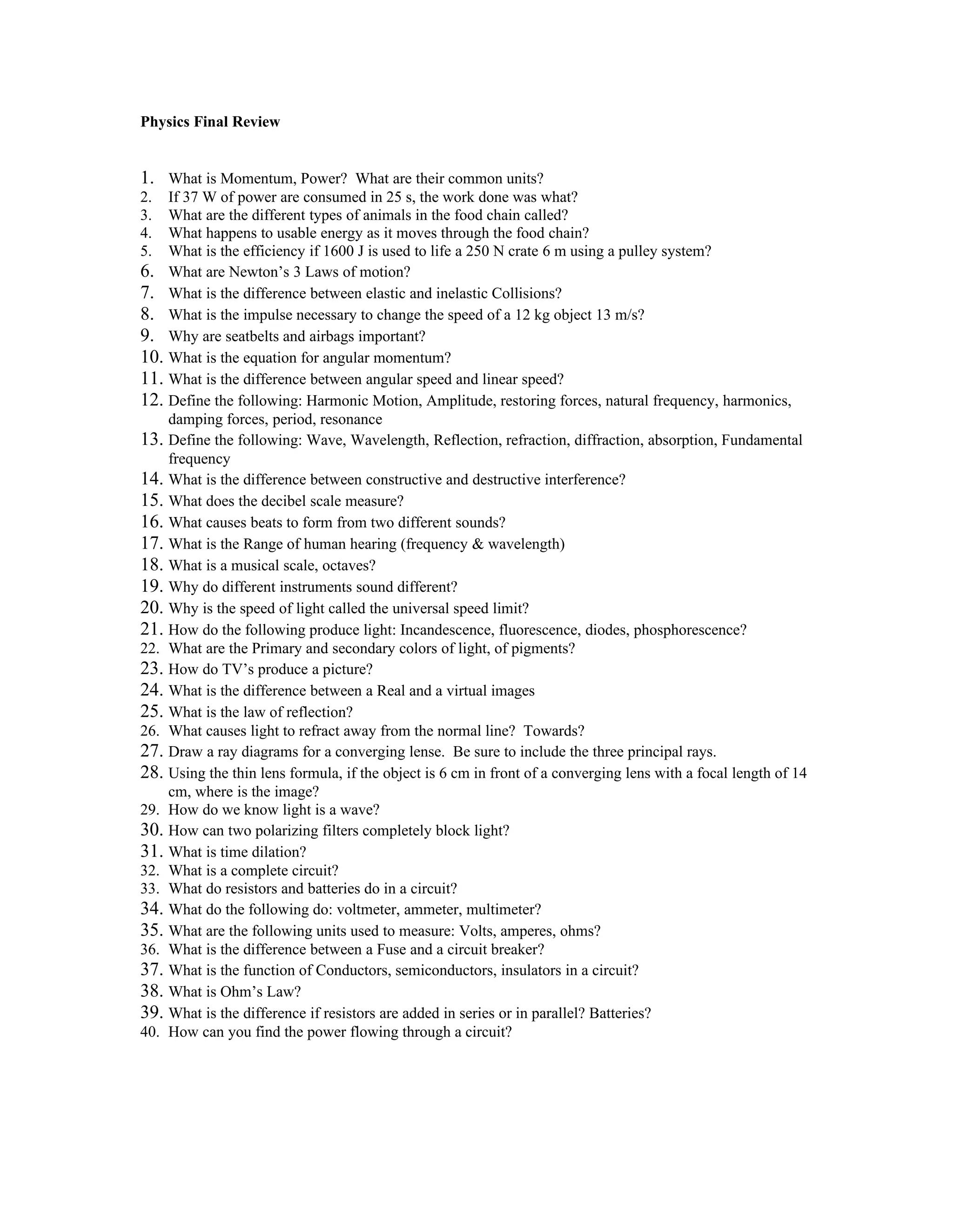 Final Review Worksheet | DOC