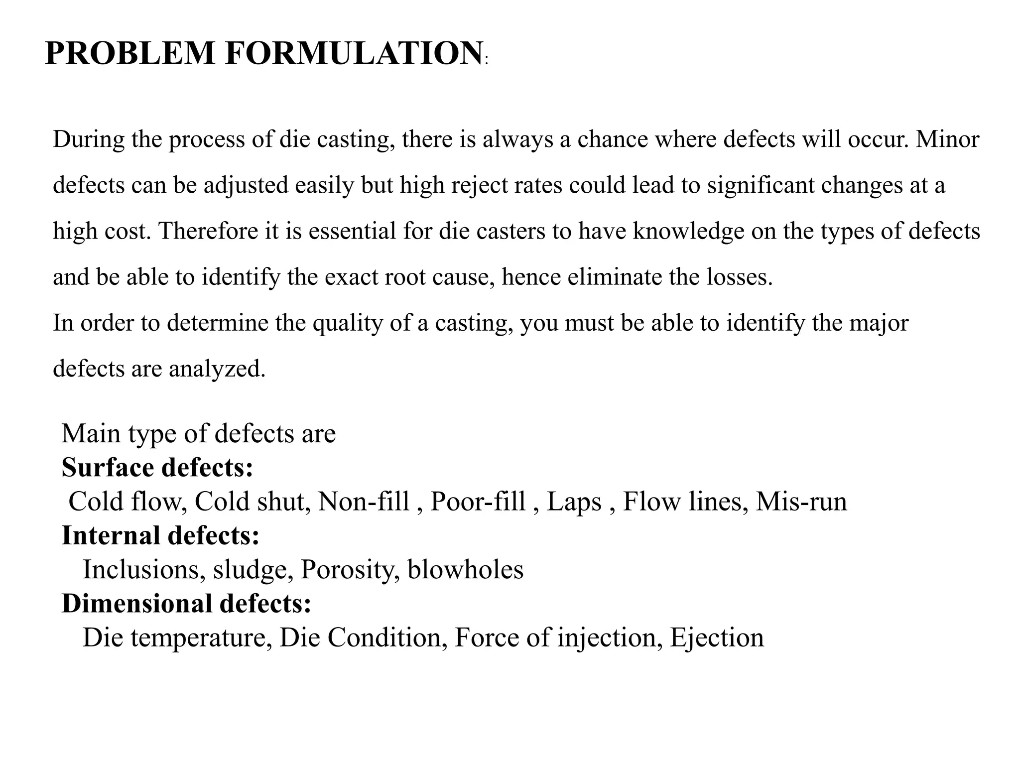 Blow Hole Defect Analysis in Die Casting | PPTX