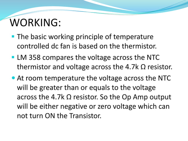 Temperature Controlled DC fan using Thermistor | PPTX