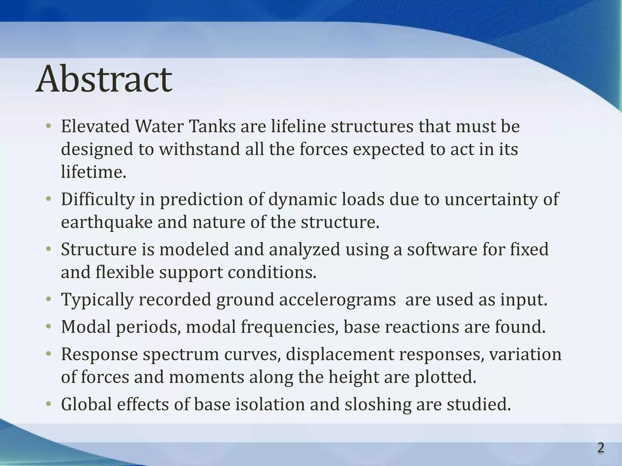 Seismic Analysis of Elevated Water Tank | PPTX