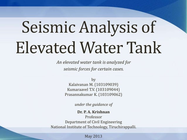 Seismic Analysis of Elevated Water Tank | PPTX