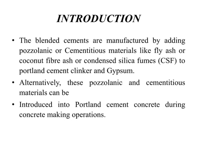 study on strenth properties of blended cement concreate | PPTX | Civil ...