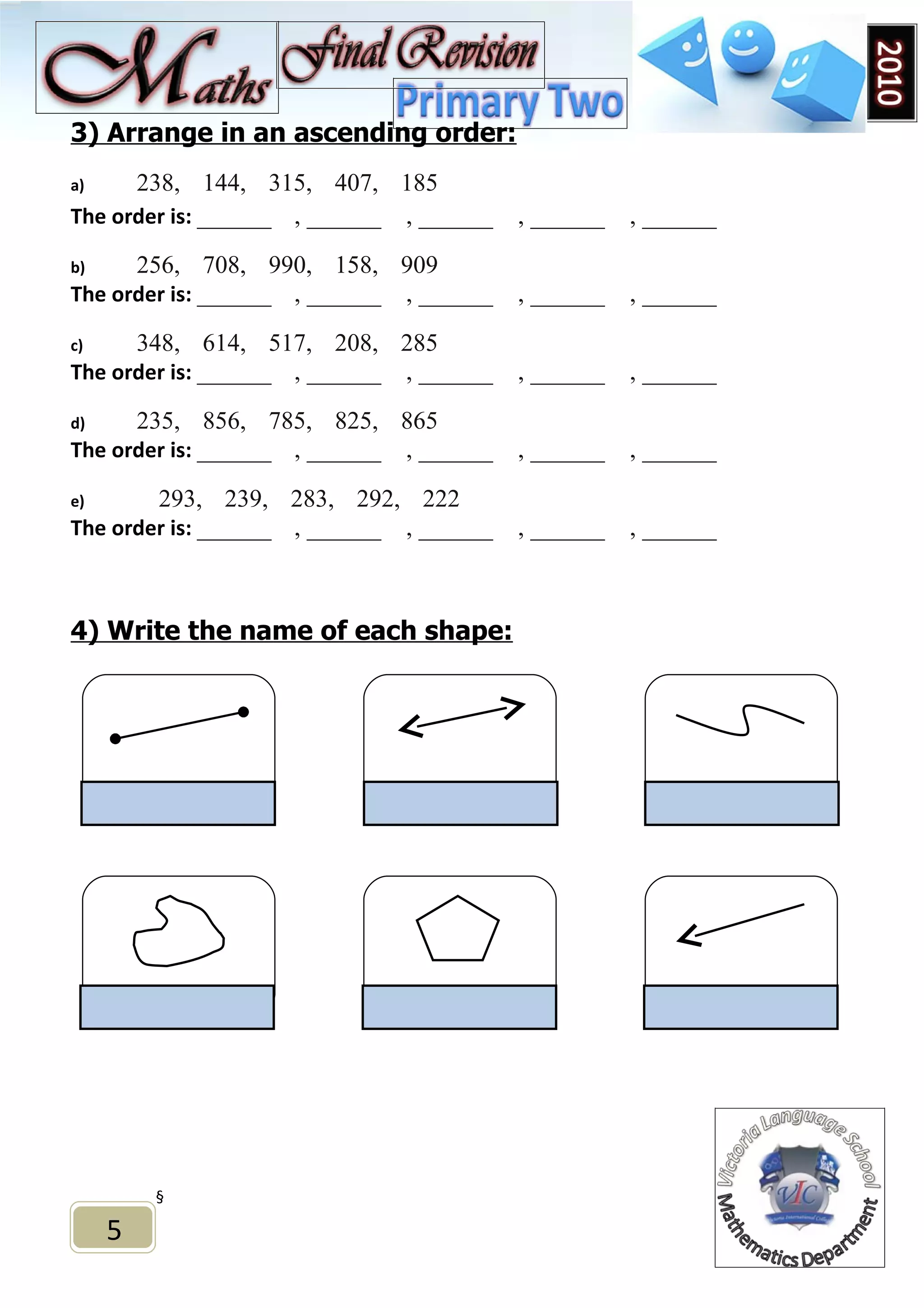 Final Revision Math Primary 2 (Part 1) | DOC