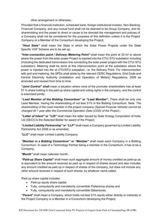 RfS for 250 MW in Gujarat Solar Park under NSM Ph-II, Batch-IV | PDF