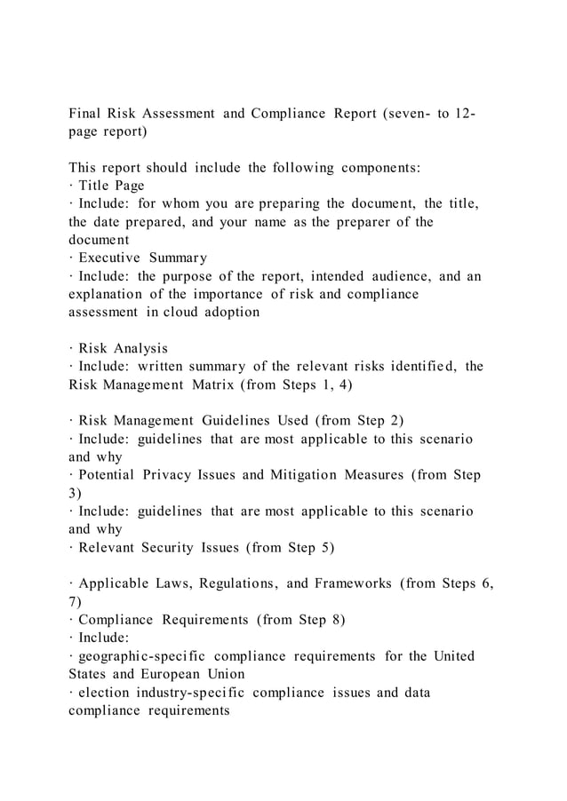 Final risk assessment and compliance report (seven to 12-page rep | PDF