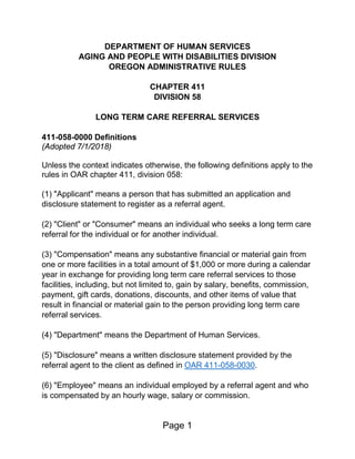 HB 2661 Final Rules & Regulations for Senior Referral Agents | PDF