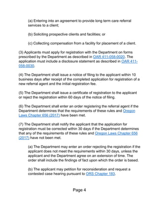 HB 2661 Final Rules & Regulations for Senior Referral Agents | PDF