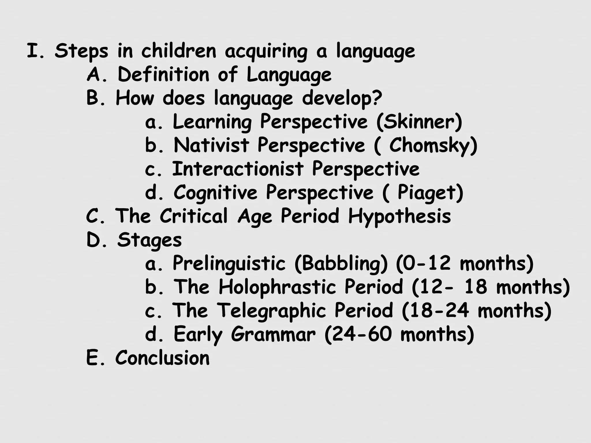 steps in children acquiring a language | PPTX