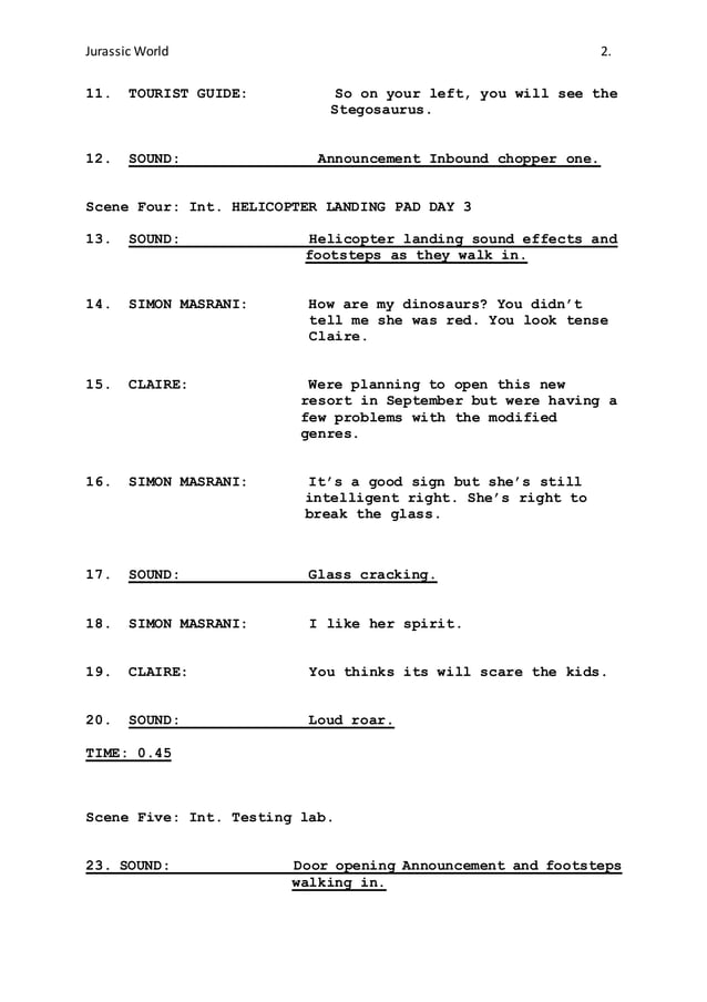 Final script: Jurassic World | DOCX | Screenwriting | Content Production