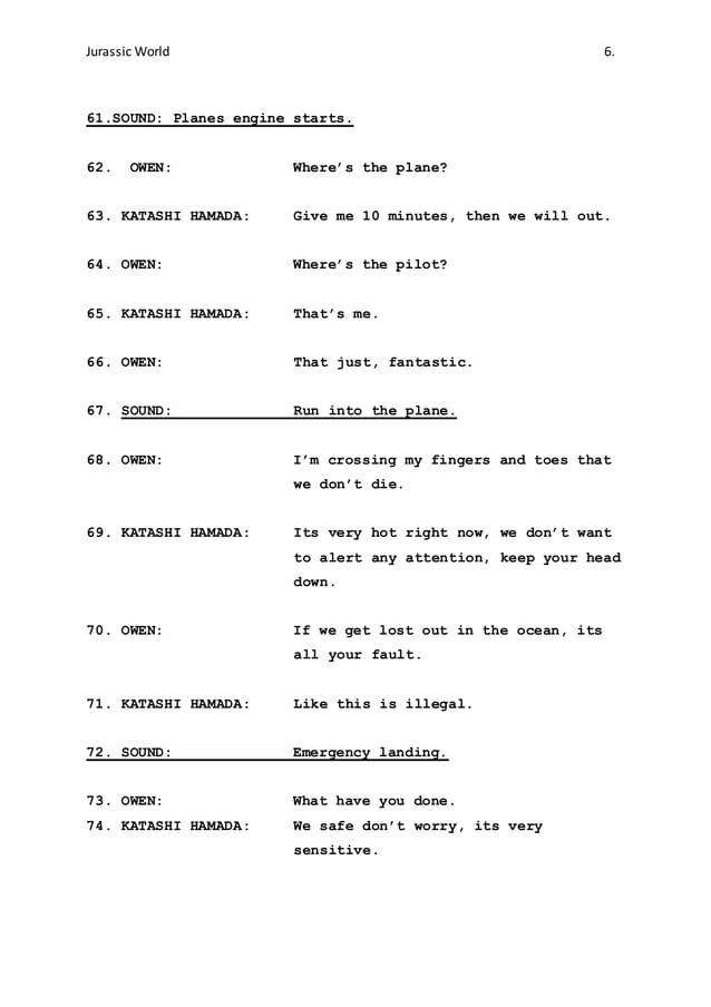 Final script: Jurassic World | DOCX | Screenwriting | Content Production