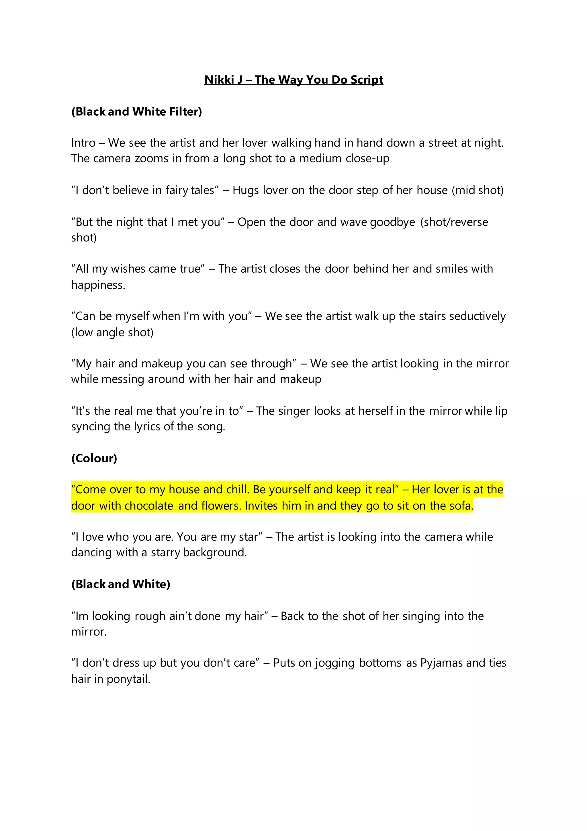 Nikki J Script, Filming Session 1 | PDF
